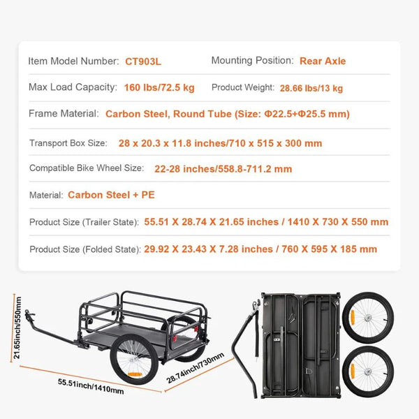 Birch Electric Bike Cargo Trailer Folding Storage 160 lbs Bike Trailer ...